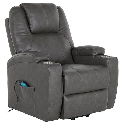 Pekkin Gray Faux Leather Power Lift Recliner With Heat Massage And