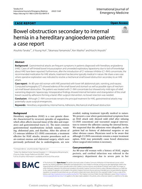 Pdf Bowel Obstruction Secondary To Internal Hernia In A Hereditary Angioedema Patient A Case