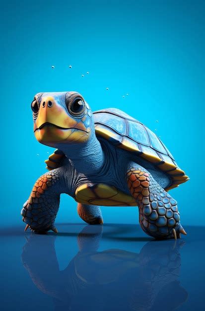 Premium Photo A Tropical Turtle In A Blue Background