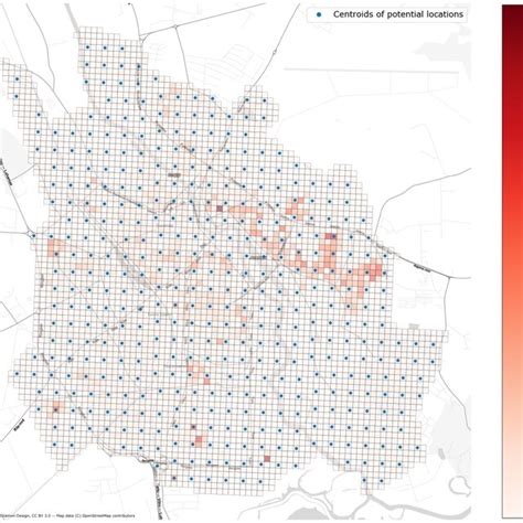 Population Heat Map With Candidate Location Centroids For Station