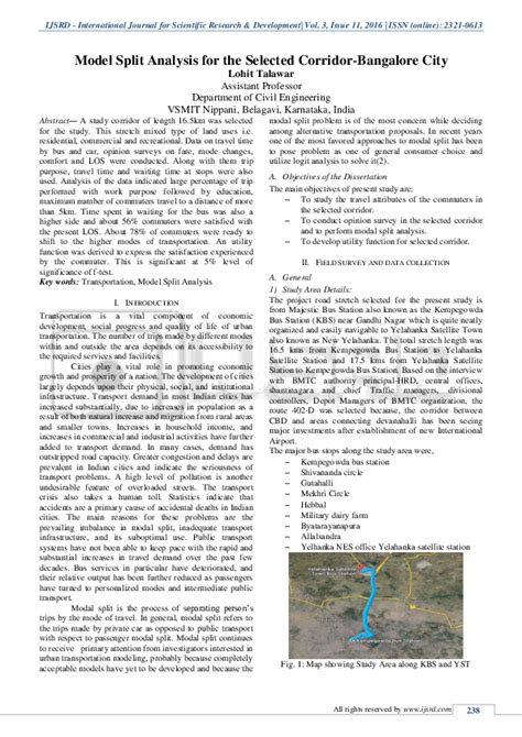 Pdf Model Split Analysis For The Selected Corridor Bangalore City