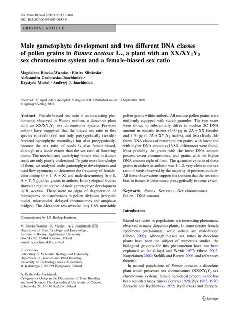 Pdf Male Gametophyte Development And Two Different Dna Classes Of