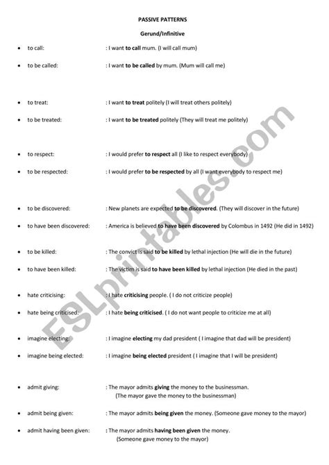 Gerund Infinitive With Passive Voice Esl Worksheet By Sdtykl