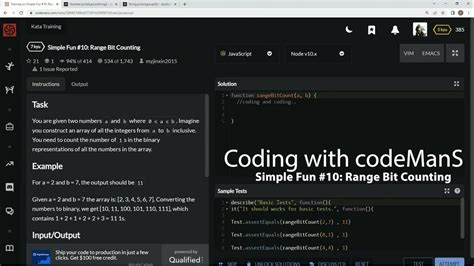 Codewars 7 Kyu Simple Fun 10 Range Bit Counting Javascript Youtube