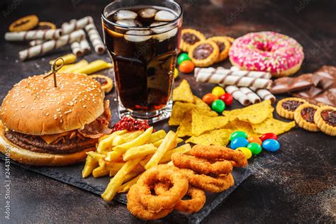 Junk Food Concept Unhealthy Food Background Fast Food And Sugar