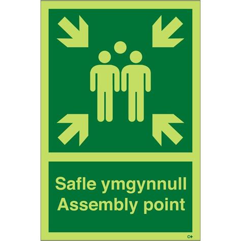 Glow In The Dark Assembly Point Sign In Welshenglish Bs 5499 Compliant