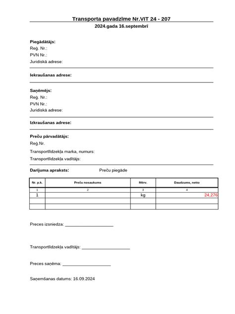 Transporta Pavadzime Paraugs Pdf