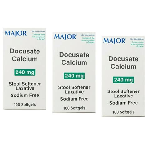 Major Brand 3 Pack Docusate Calcium 240mg Sodium Free Stool Softener