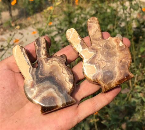 Chocolate Calcite Hand Victory Sign Healing Crystal Pakistan Origin