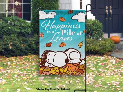 Snoopy Fall Garden Flag Snoopy Fall Outdoor Decor Peanuts Fall Garden Flag Falling Leaves