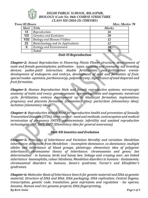 Biology Syllabus Pdf Gene Genetics