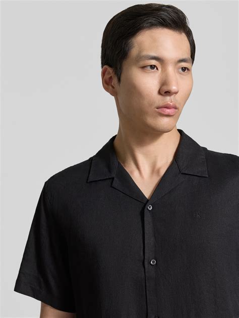 Ck Calvin Klein Regular Fit Freizeithemd Aus Leinen Lyocell Mix Black