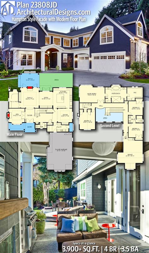 Plan 23808jd Hampton Style Facade With Modern Floor Plan Hamptons