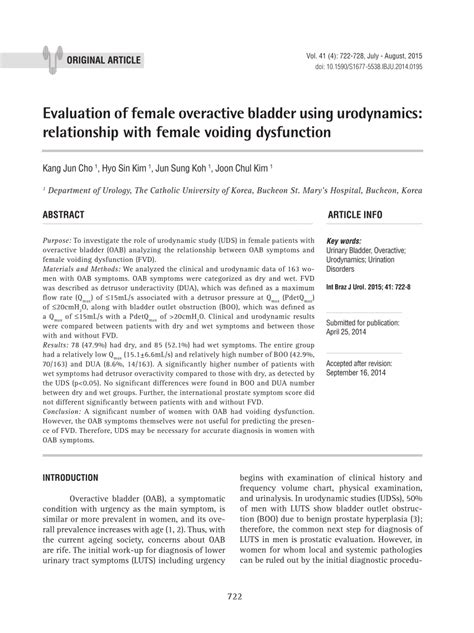 Pdf Evaluation Of Female Overactive Bladder Using Urodynamics