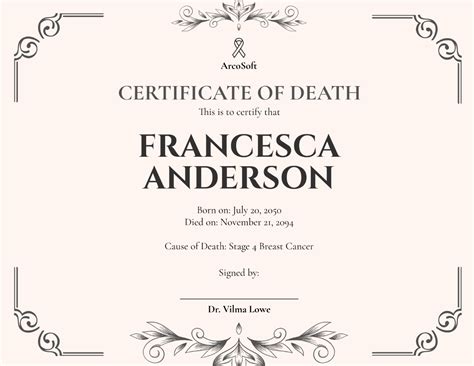 Free Fake Death Certificate Design Template To Edit Online