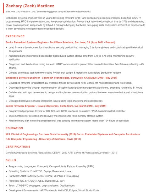 Embedded Systems Engineer Resume Examples And Templates 2025 Resumeai