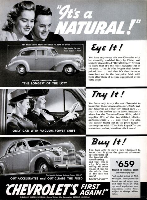 1940 Chevrolet Advertisement Car Advertising Vintage Cars Chevrolet