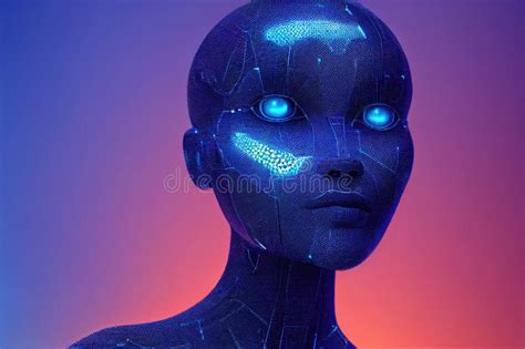 Artificial Intelligence In Humanoid Head With Neural Network Thinks Ai With Digital Brain Is