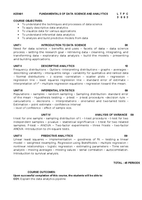 Fds Syllabus Lecture Notes Ad3491 Fundamentals Of Data Science And