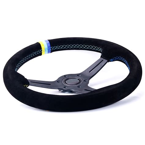 14 Inch Japanese Suede Leather Drift Steering Wheel With 3 Color Stitching