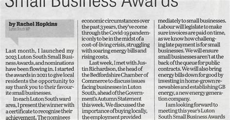 Last Call To Nominate For My Luton South Small Business Awards Rachel