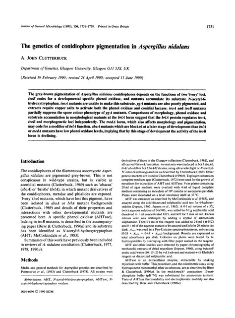 Pdf The Genetics Of Conidiophore Pigmentation In Aspergillus Nidulans