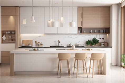 Premium Ai Image 3d Rendering Modern Kitchen Counter With White And