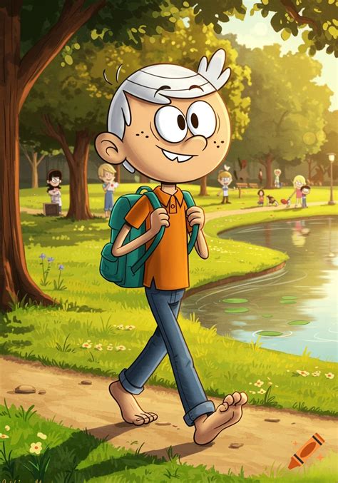 Cartoon Character Lincoln Loud Wearing An Orange Polo And Jeans Walks