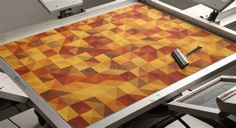 Triangle Tiling Fabric Mockup In Screen Print Table Flat Graphic Stock