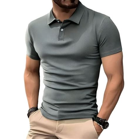 Brgzlk Polo Shirts For Men Casual Turn Down Collar Solid Color Bamboo