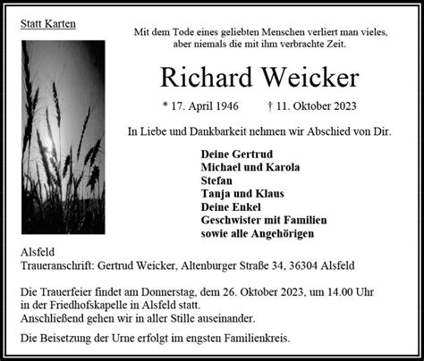 Traueranzeigen Von Richard Weicker Vrm Trauer De