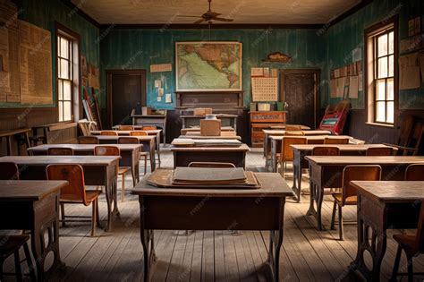 Premium Ai Image Old Style Historic Classroom With Wooden Desks And