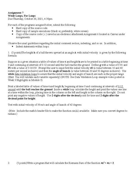 Assignment 7 Fa 21 Assignment 7 While Loops For Loops Due Thursday