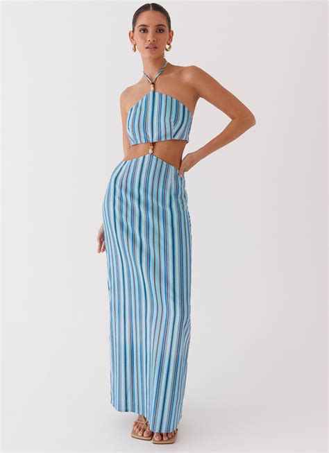 Libby Linen Maxi Dress Blue Stripe Peppermayo Store