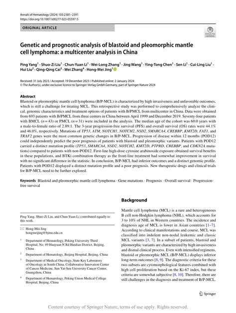 Genetic And Prognostic Analysis Of Blastoid And Pleomorphic Mantle Cell