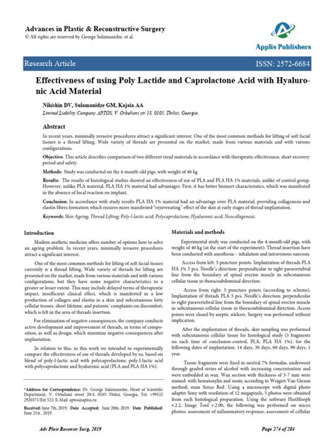 Effectiveness Of Using Poly Lactide And Caprolactone Acid With