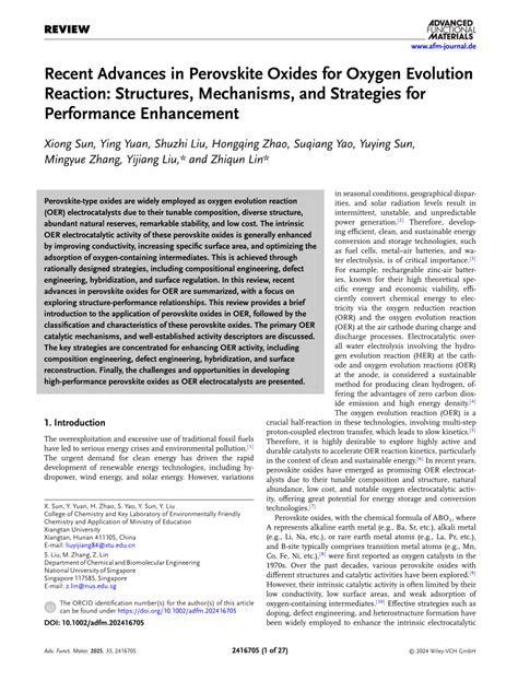 Recent Advances In Perovskite Oxides For Oxygen Evolution Reaction
