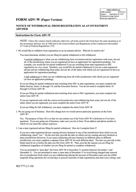 Fillable Form Adv W Notice Of Withdrawal From Registration As An