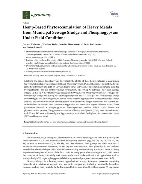 Pdf Hemp Based Phytoaccumulation Of Heavy Metals From Municipal