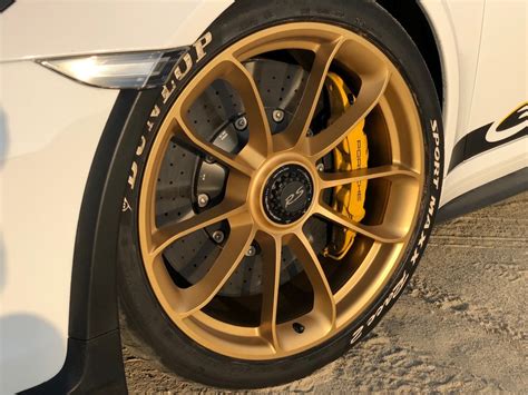 Porsche 911 Gt3 Rs Wheels Finished With Satin Poly Gold Prismatic Powders