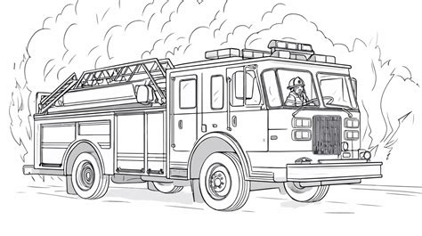 Firefighter Driving Fire Truck Outline Coloring Premium Ai Generated