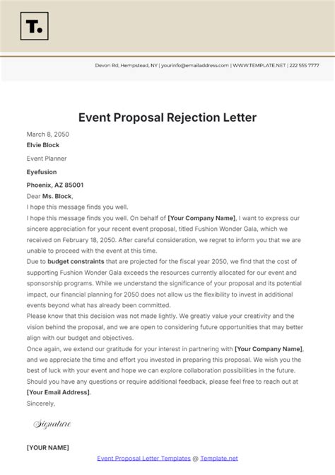 Free Event Proposal Rejection Letter Template To Edit Online