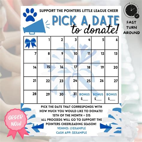 Custom Cheer Pick A Day Calendar Made To Order Fully Customizable Pick A Date Cheer