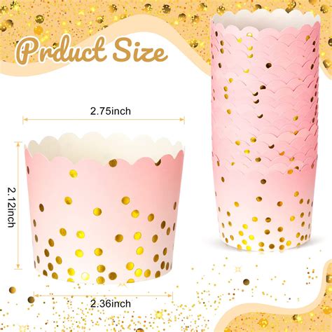 100 Pcs Pink Cupcake Liners 45 Oz Gold Polka Dot Paper Baking Cups Fo