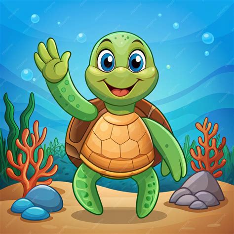Premium Photo Cute Turtle Waving Hand Cartoon Vector Icon Illustration