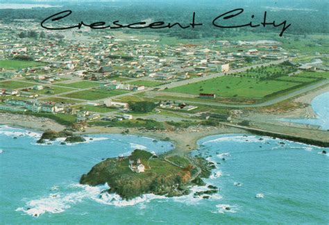 Ca Crescent City Bird Eye View Of Lighthouse And City Continental
