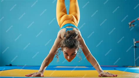 Gymnast Flipping On Mat And Holding Pose In Gymnastics Routine