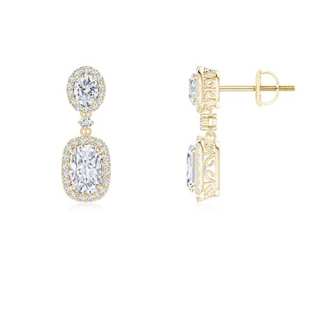 Lab Grown Two Tier Claw Set Diamond Dangle Earrings With Halo