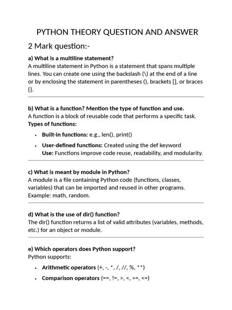 Python Theory Question And Answer 1 Pdf Python Programming