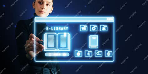 Premium Photo Woman Interacting With Digital Elibrary Interface